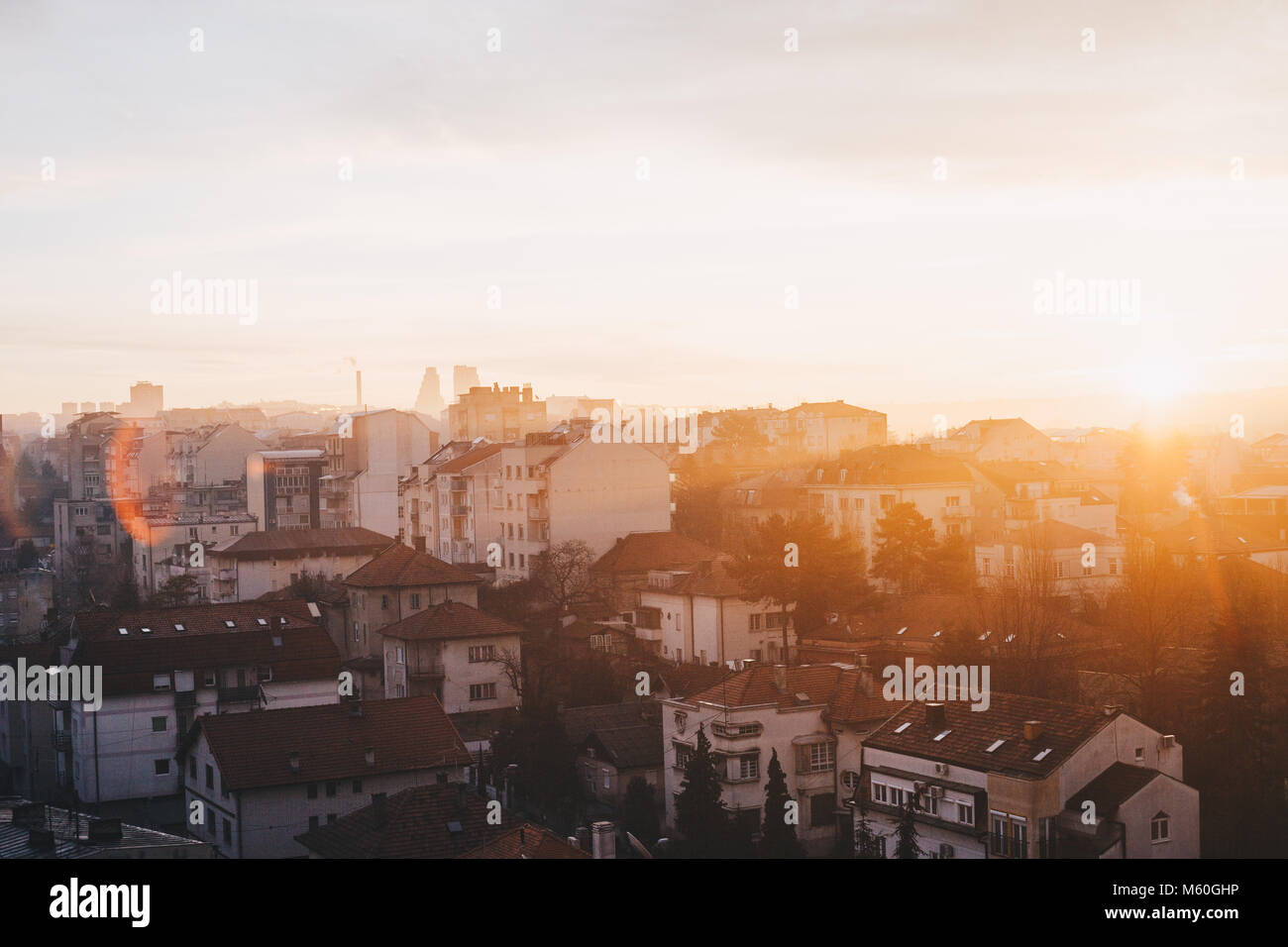 Aerial view from high floor building of Belgrade cityscape, captiol ...