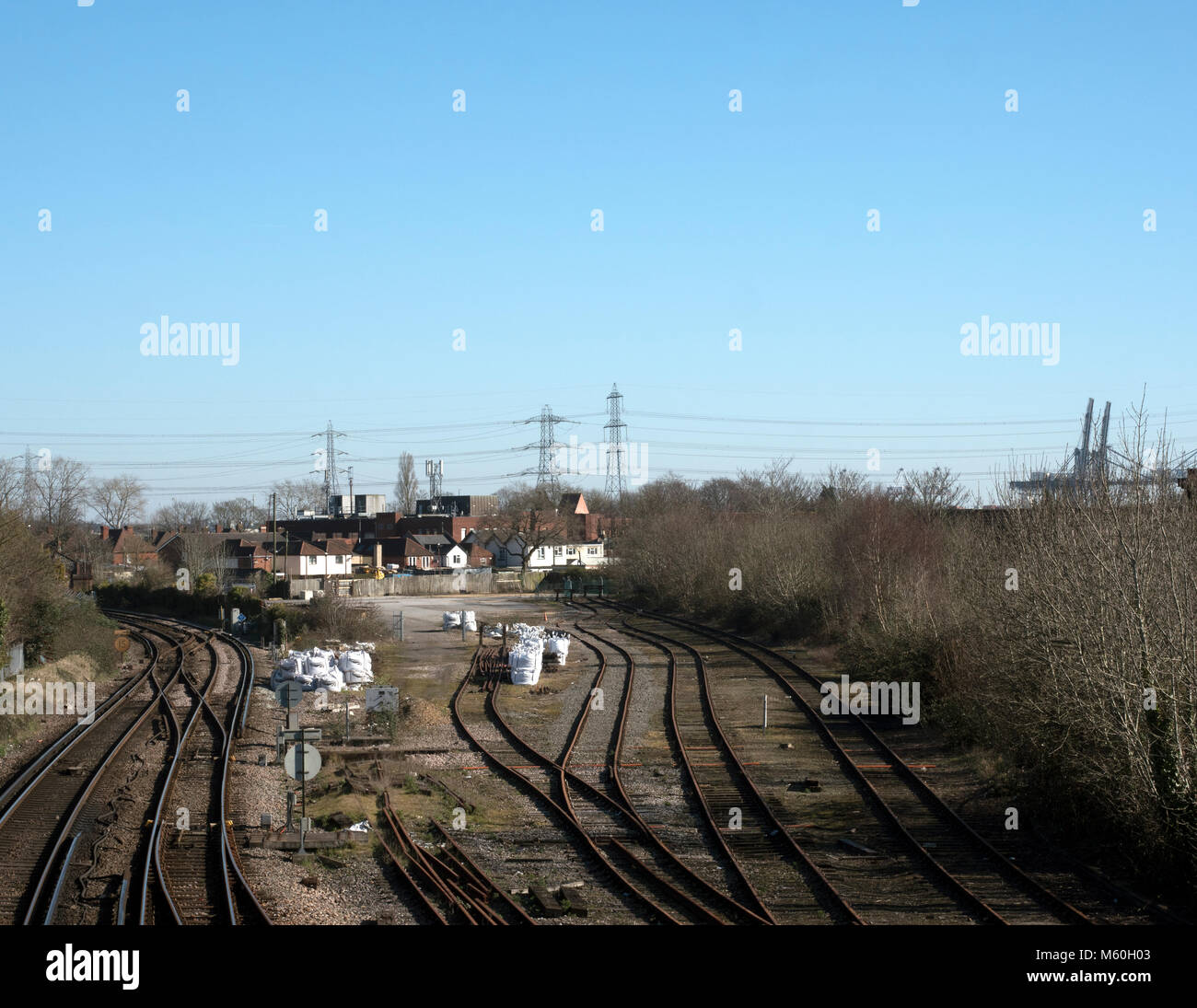 South western mainline railway track and sidings yard at Totton ...