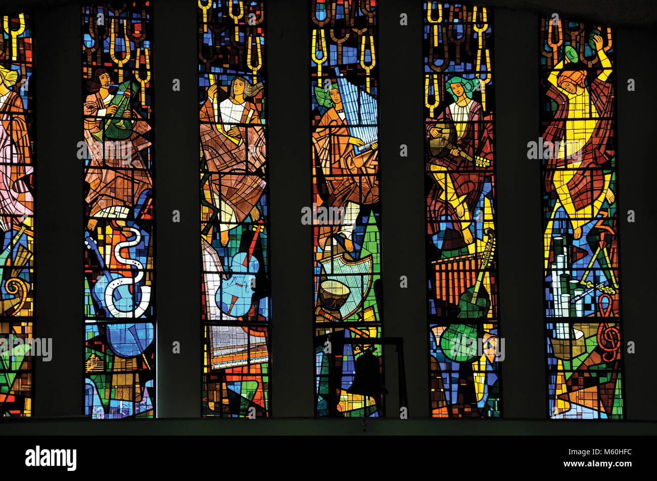 Niteroi, Brazil. Stained glass windows with religious images in ...