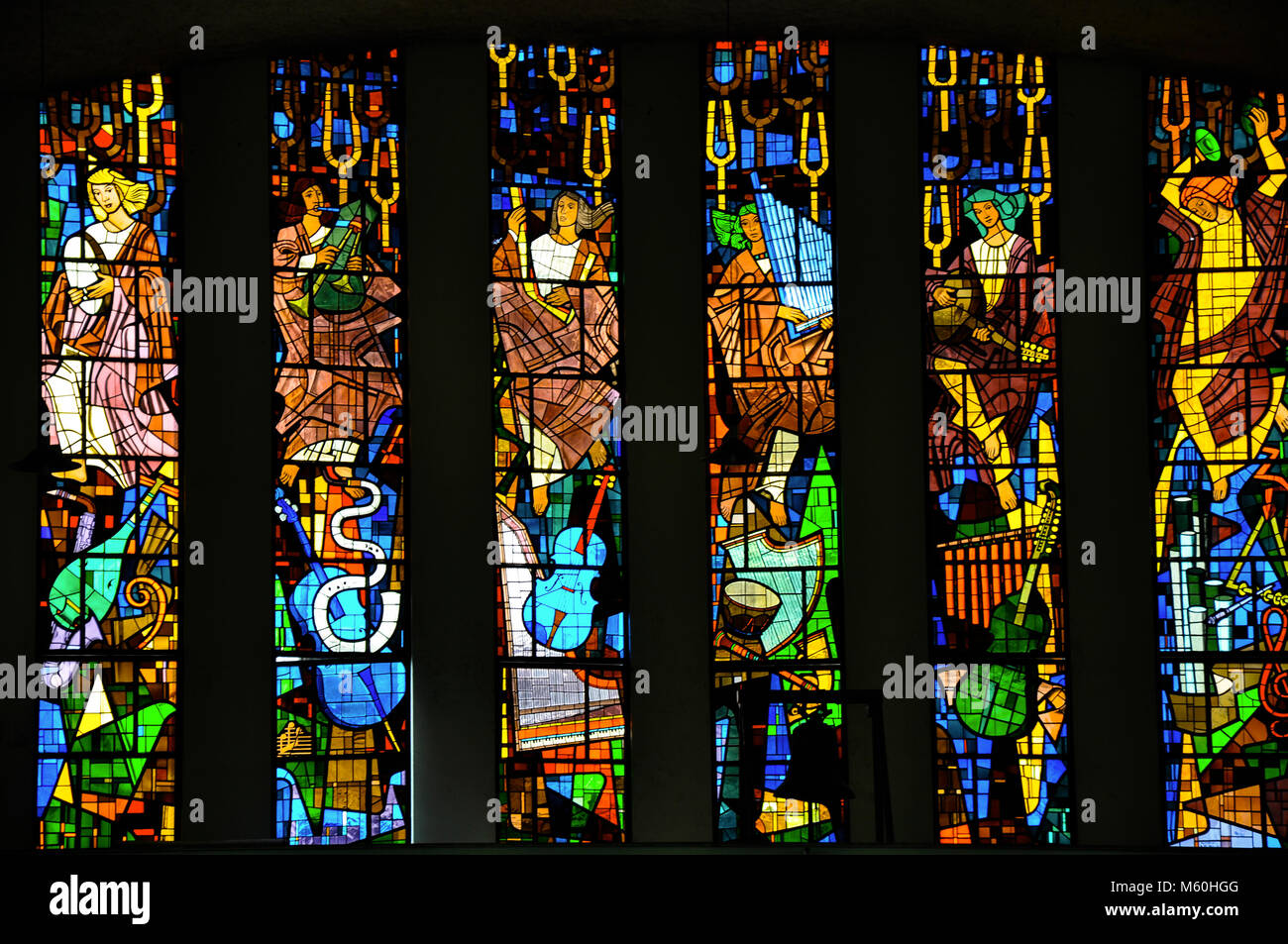 Niteroi, Brazil. Stained glass windows with religious images in ...
