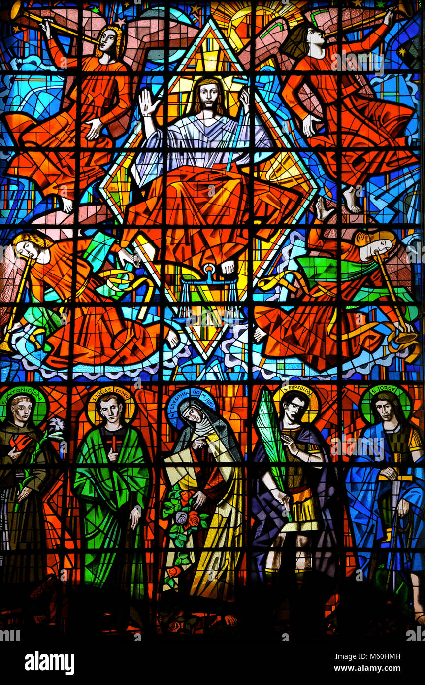 Niteroi, Brazil. Stained glass windows with religious images in ...