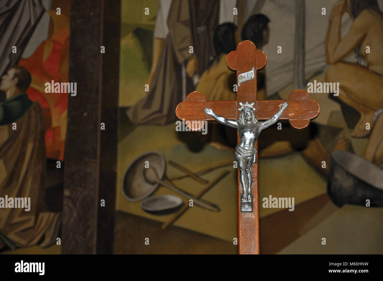 Close-up of cross with the image of Jesus Christ in the Santuario das ...