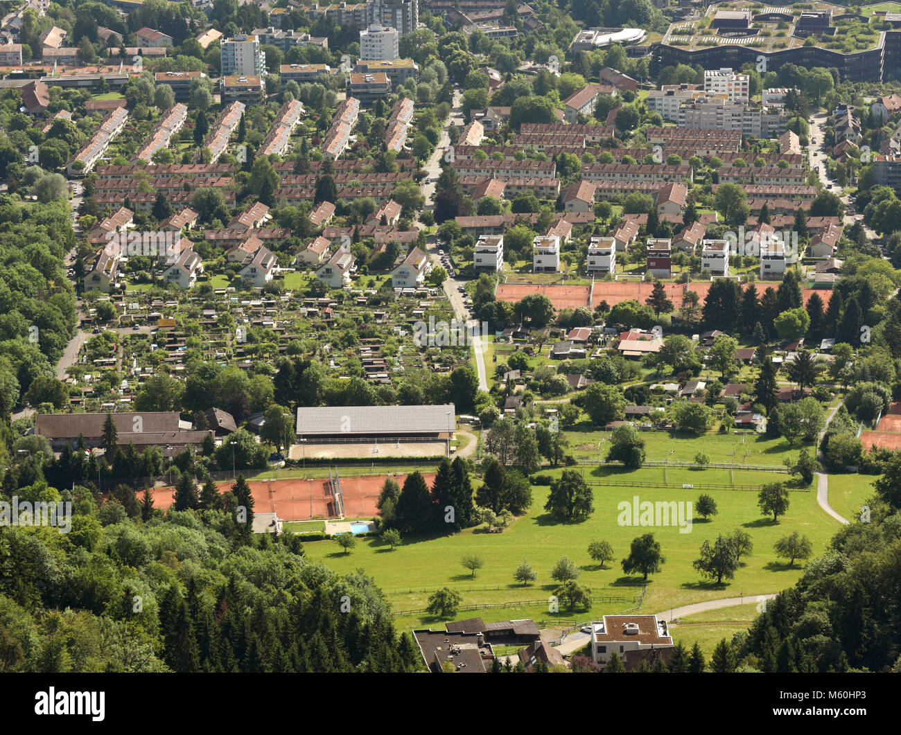 Top view of Zurich from Uetliberg, Switzerland. Zurich suburbs overlook ...