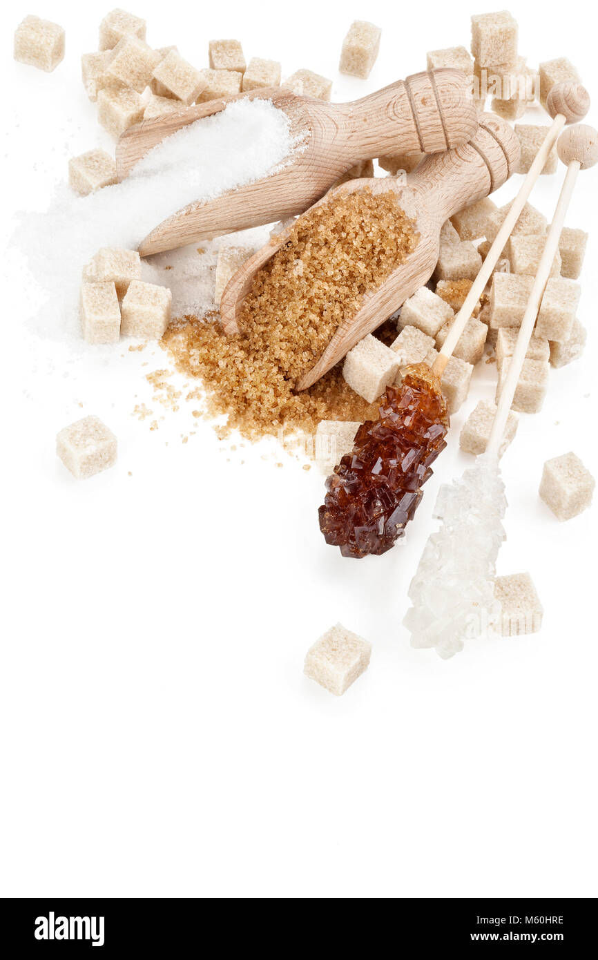 Various kinds of sugar. Isolated on white background Stock Photo - Alamy