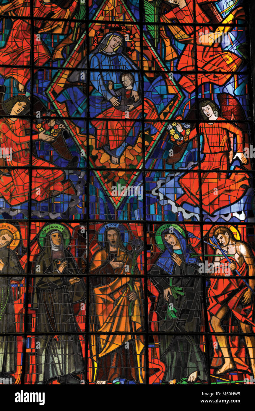 Niteroi, Brazil. Stained glass windows with religious images in ...
