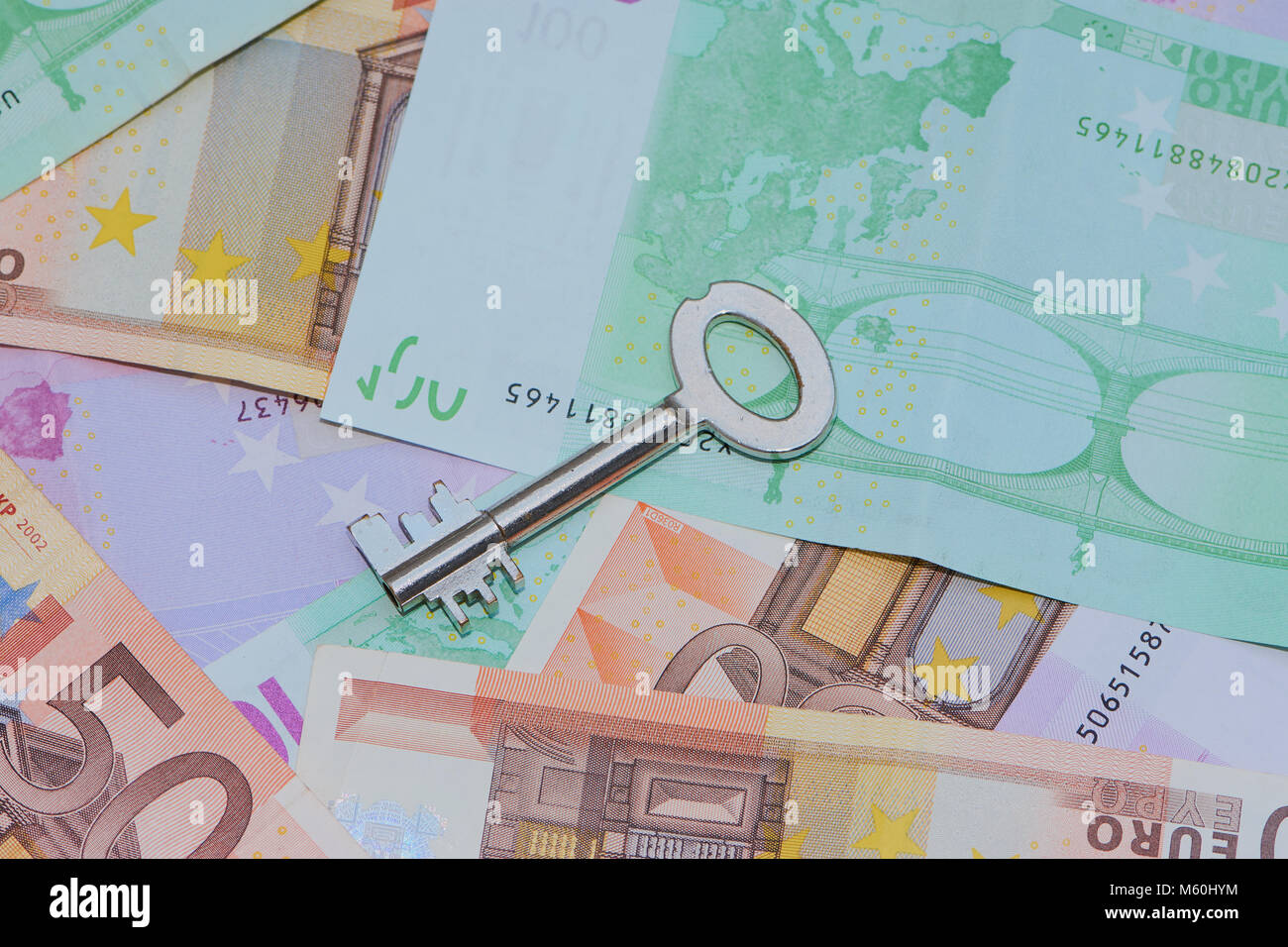 safe key on Euro banknotes, safety for the money Stock Photo - Alamy