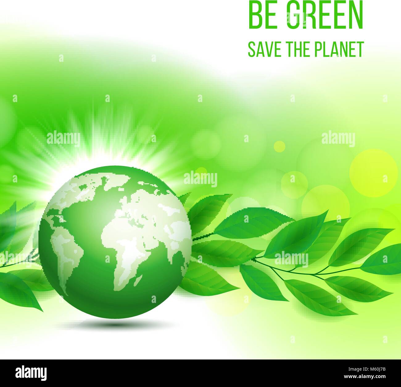 Vector illustration of the globe planet and leaves. Ecology concept ...