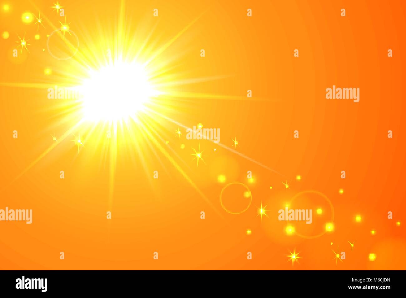 Vector illustration of yellow sunny background with sun and lens flare ...