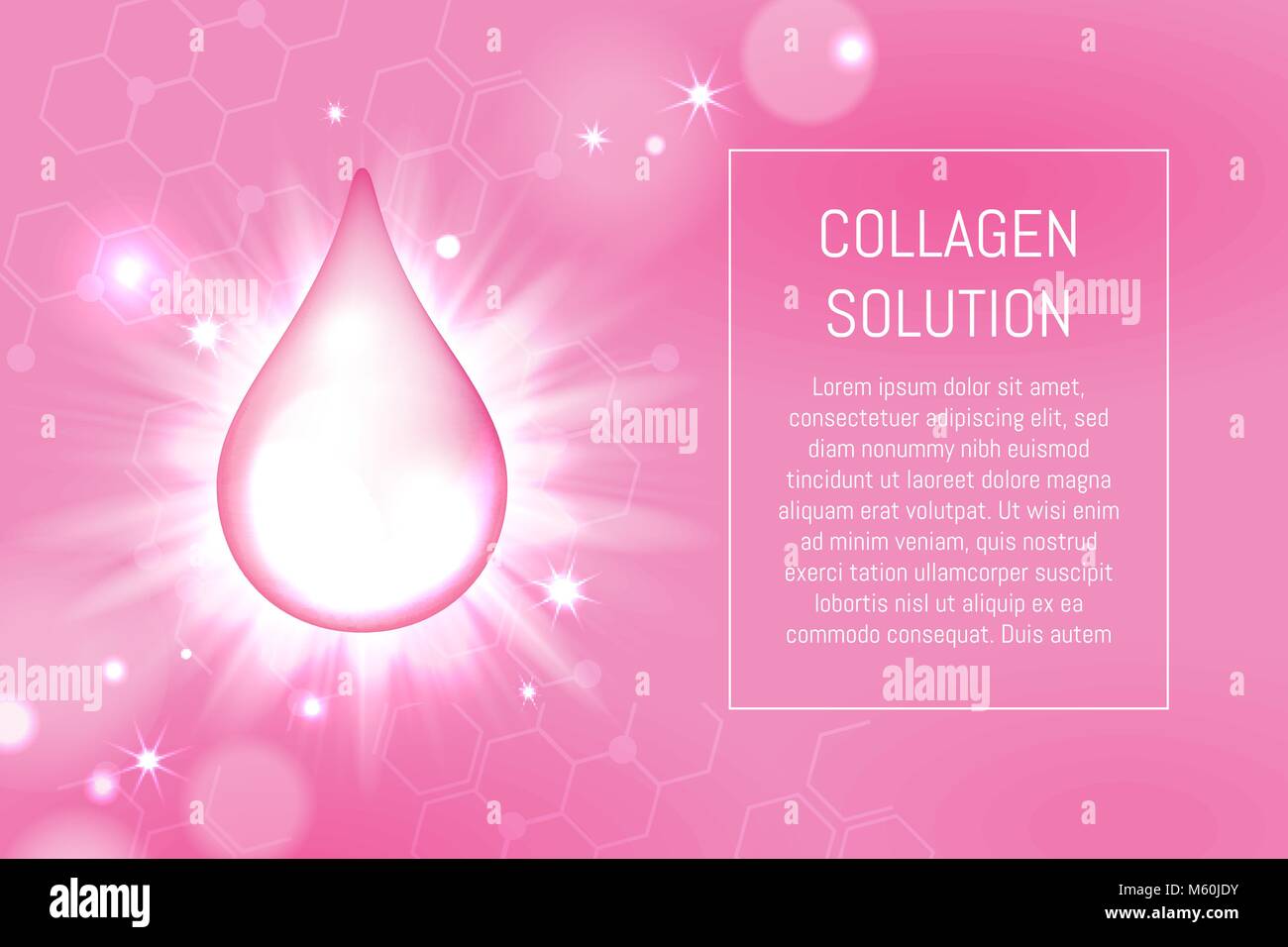 Vector illustration with collagen drop and bokeh lights on pink ...