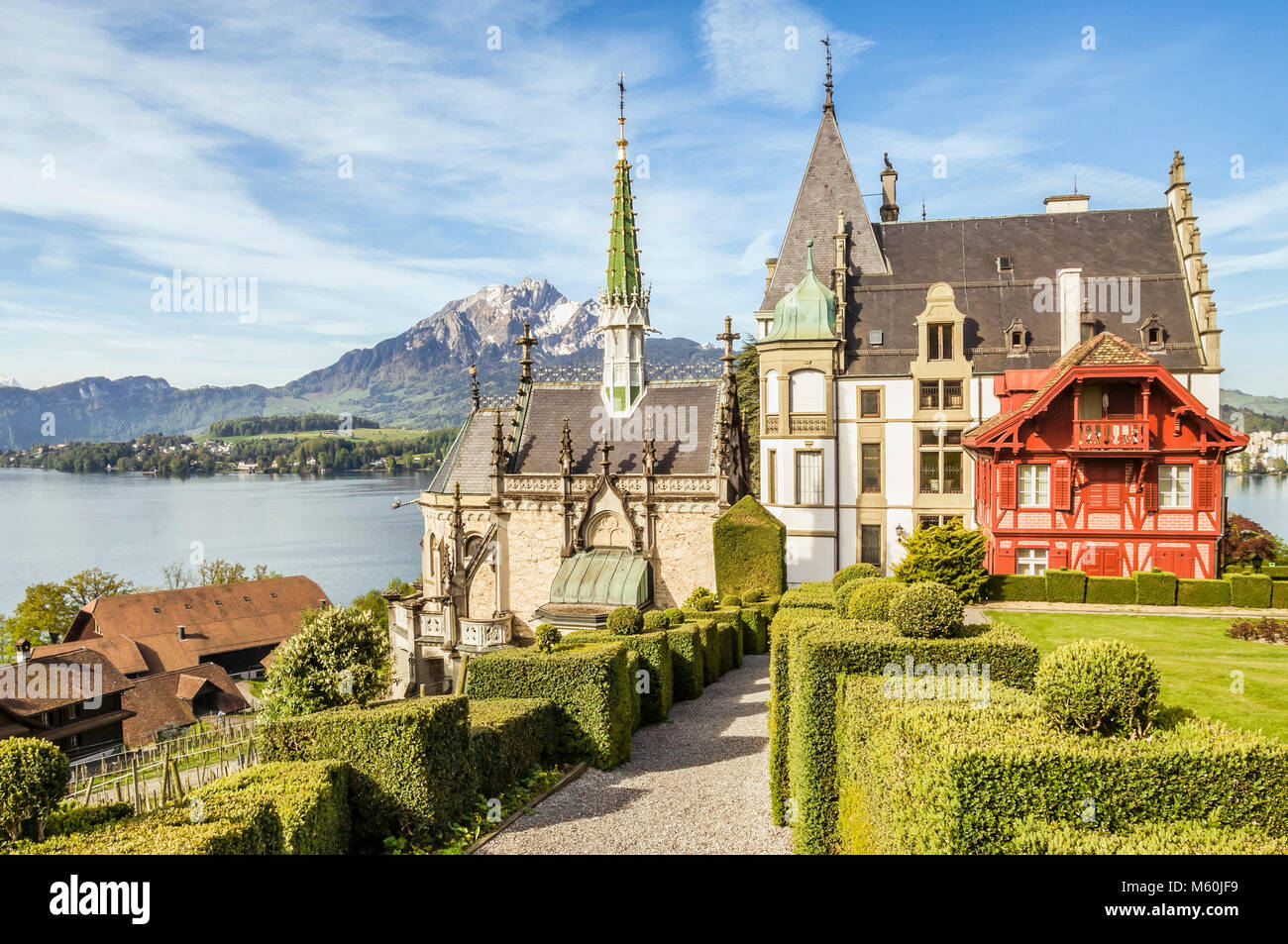 Schloss Meggen, a castle overlooking Lake Lucerne at the Meggenhorn ...