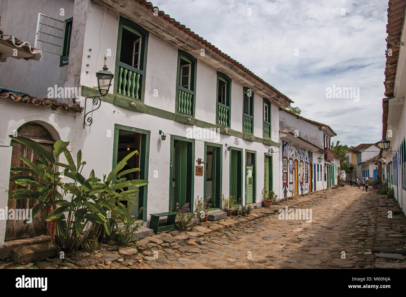 Paraty, Brazil. Cobblestone alley with old colorful houses and ...