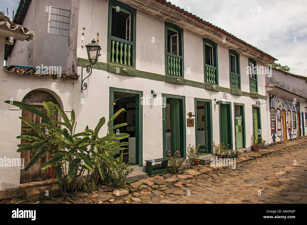 Paraty, Brazil. Cobblestone alley with old colorful houses and ...