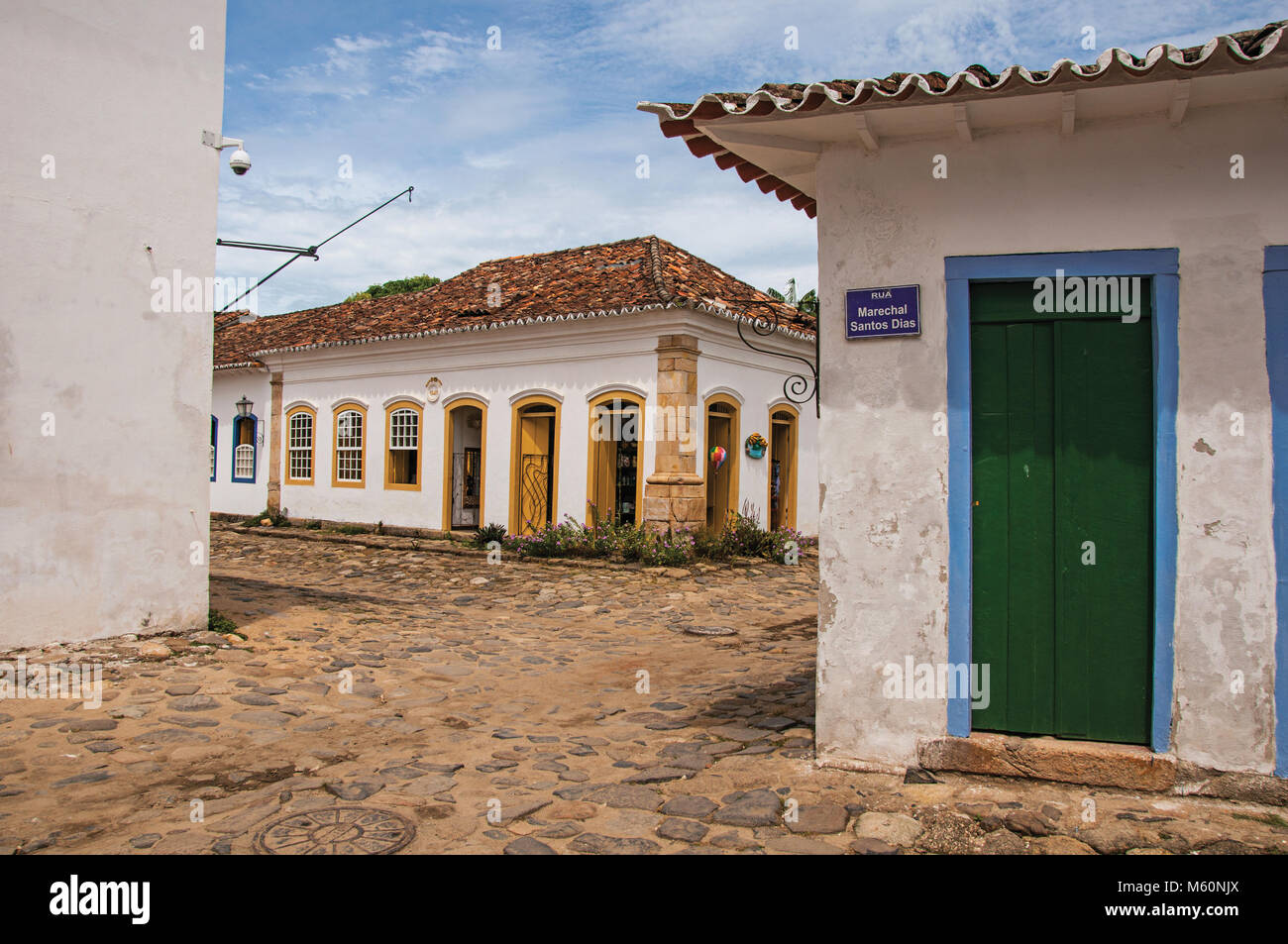 Paraty, Brazil. Cobblestone alley with old colorful houses and ...