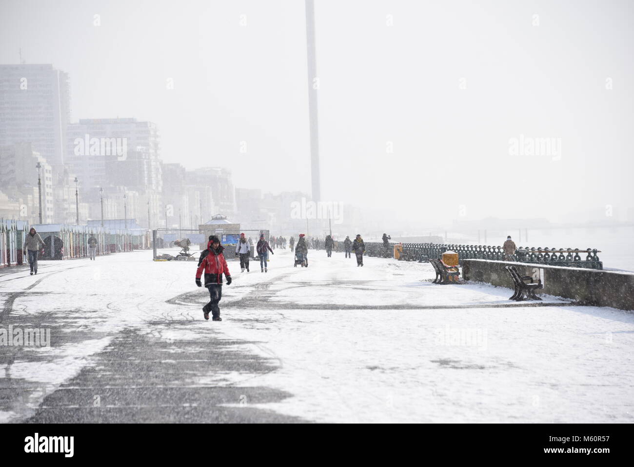 Heavy overnight Snowfall on Brighton Seafront- view from Hove looking ...