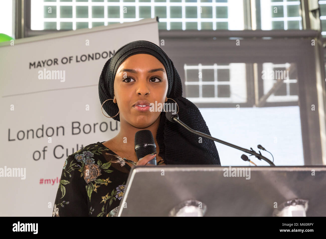 City Hall, London, 27th Feb 2018. Young British-Somali poet Amina Jama ...