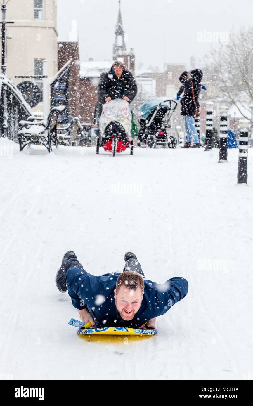 Lewes, UK. 27th February 2018. UK Weather: Local people having fun in ...