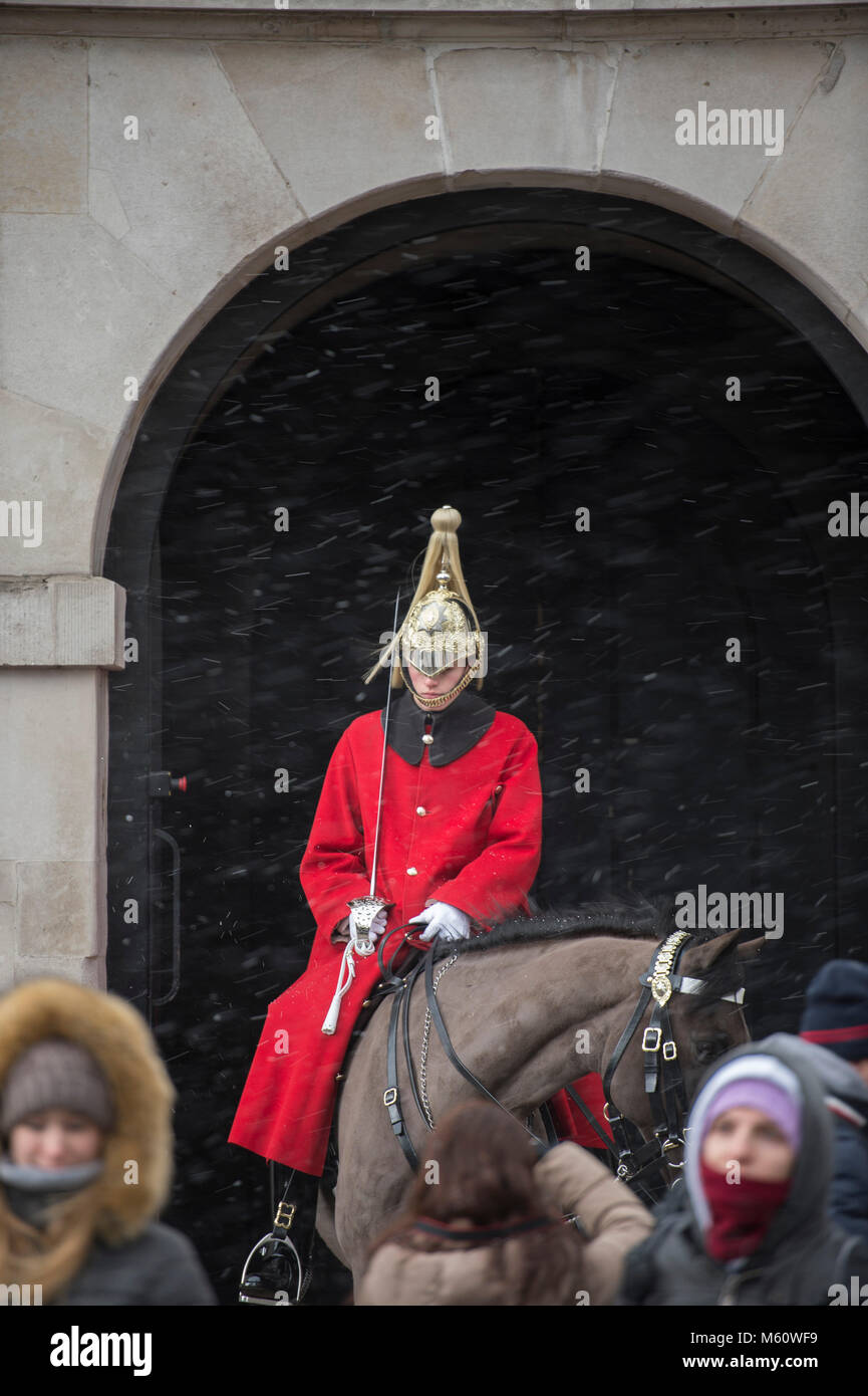 Whitehall, London, UK. 27th Feb, 2018. A mounted Life Guard on sentry ...