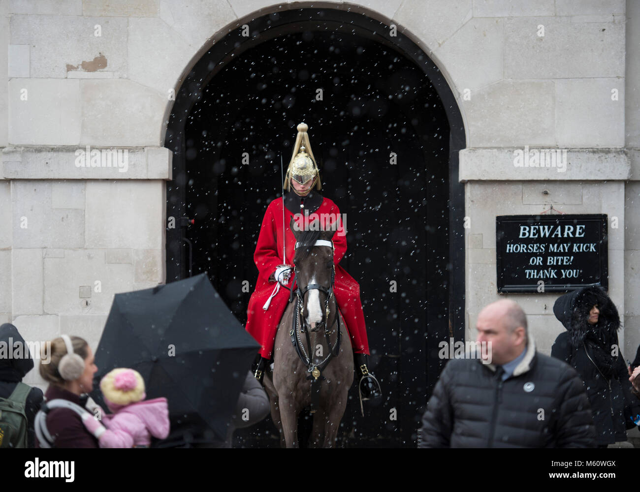 Whitehall, London, UK. 27th Feb, 2018. A mounted Life Guard on sentry ...