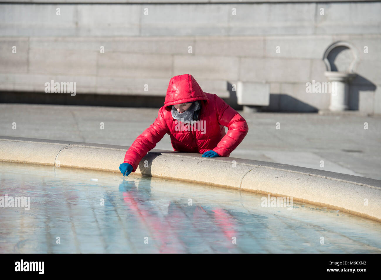 Trafalgar Square, London, UK. 27 February 2018. The pools in Trafalgar ...