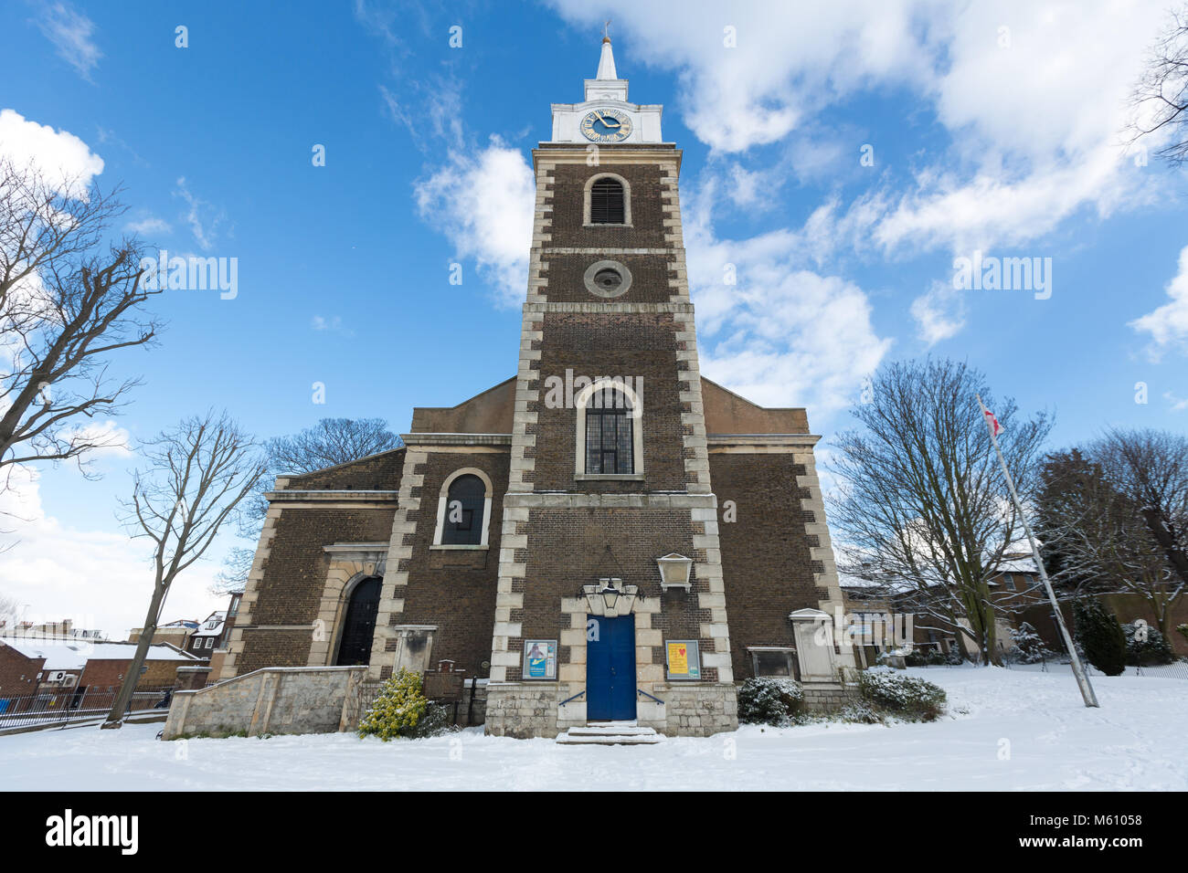 St George's Church in Gravesend, Kent, pictured in the snow in 2018 ...