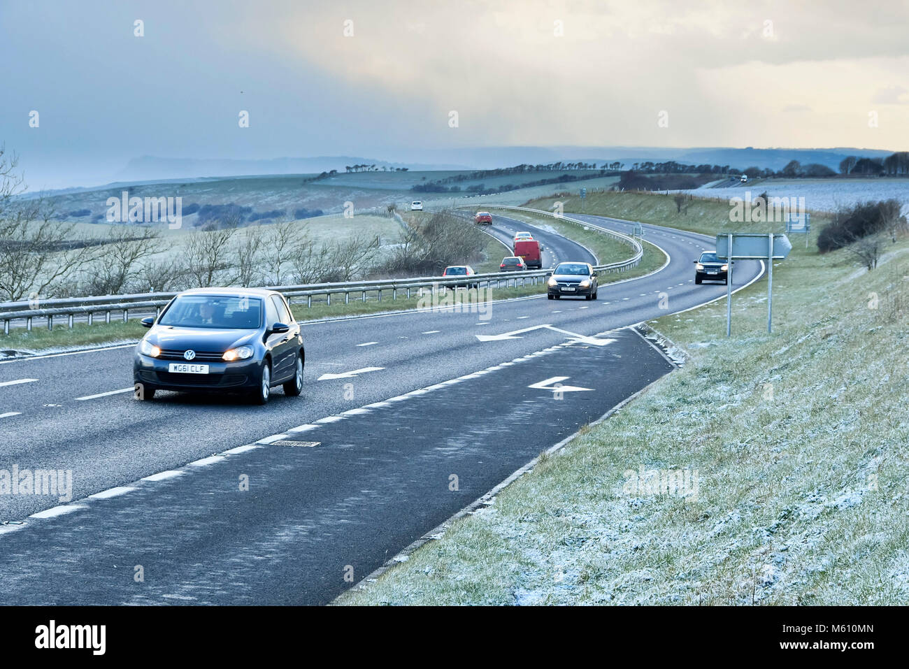 A35, Long Bredy, Dorset, UK. 27th February 2018. UK Weather. A light ...