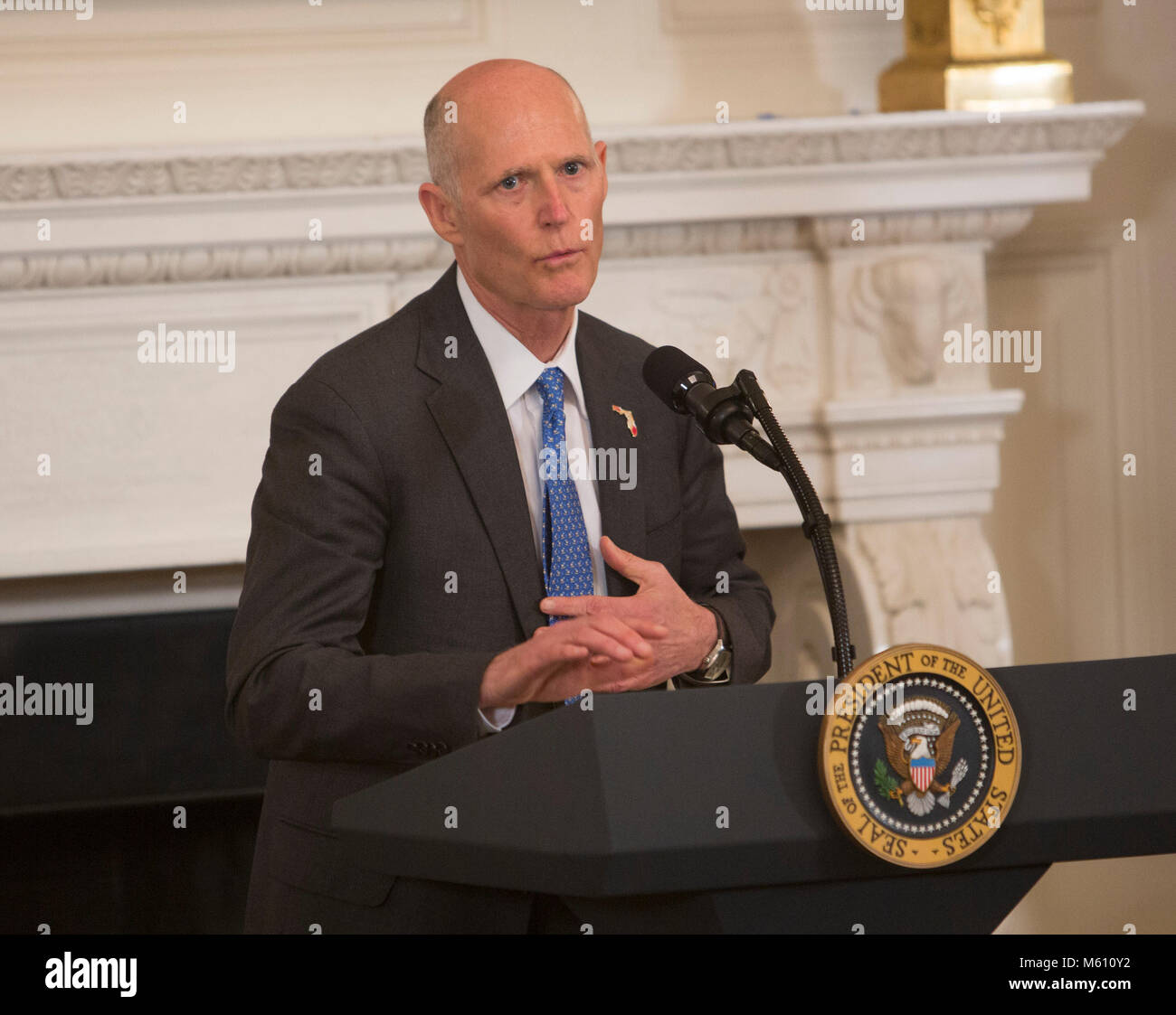 Florida Governor Rick Scott speaks during the 2018 White House Business ...