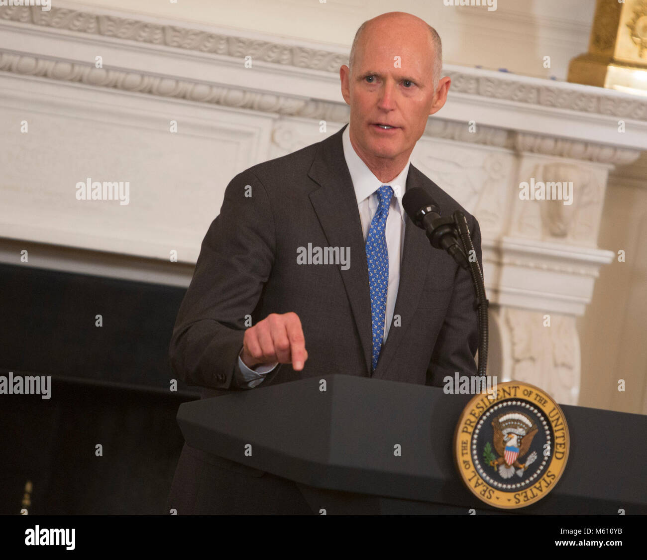 Florida Governor Rick Scott speaks during the 2018 White House Business ...