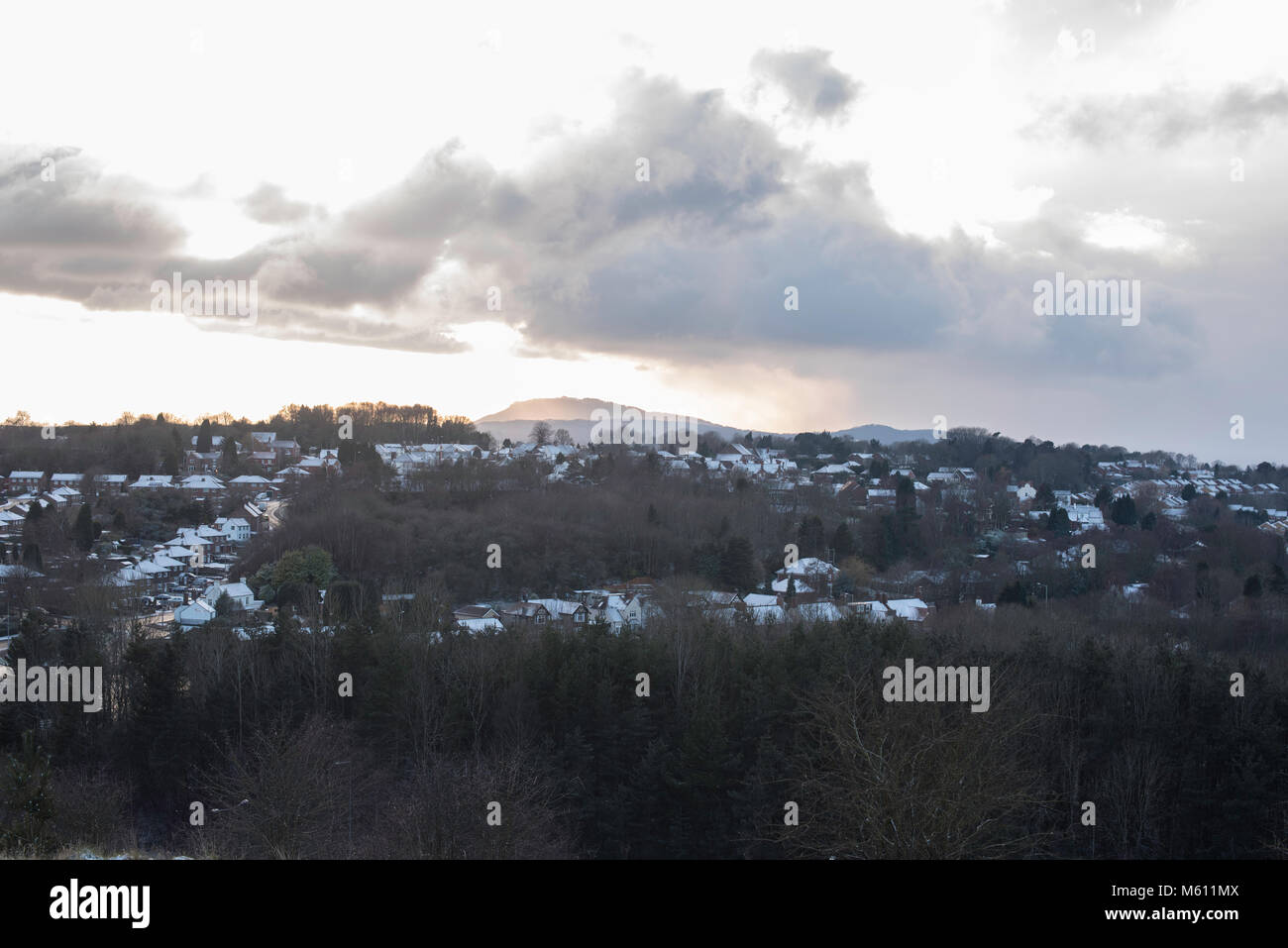 A sprinkling or dusting of snow in Telford, covering roofs and pathways ...