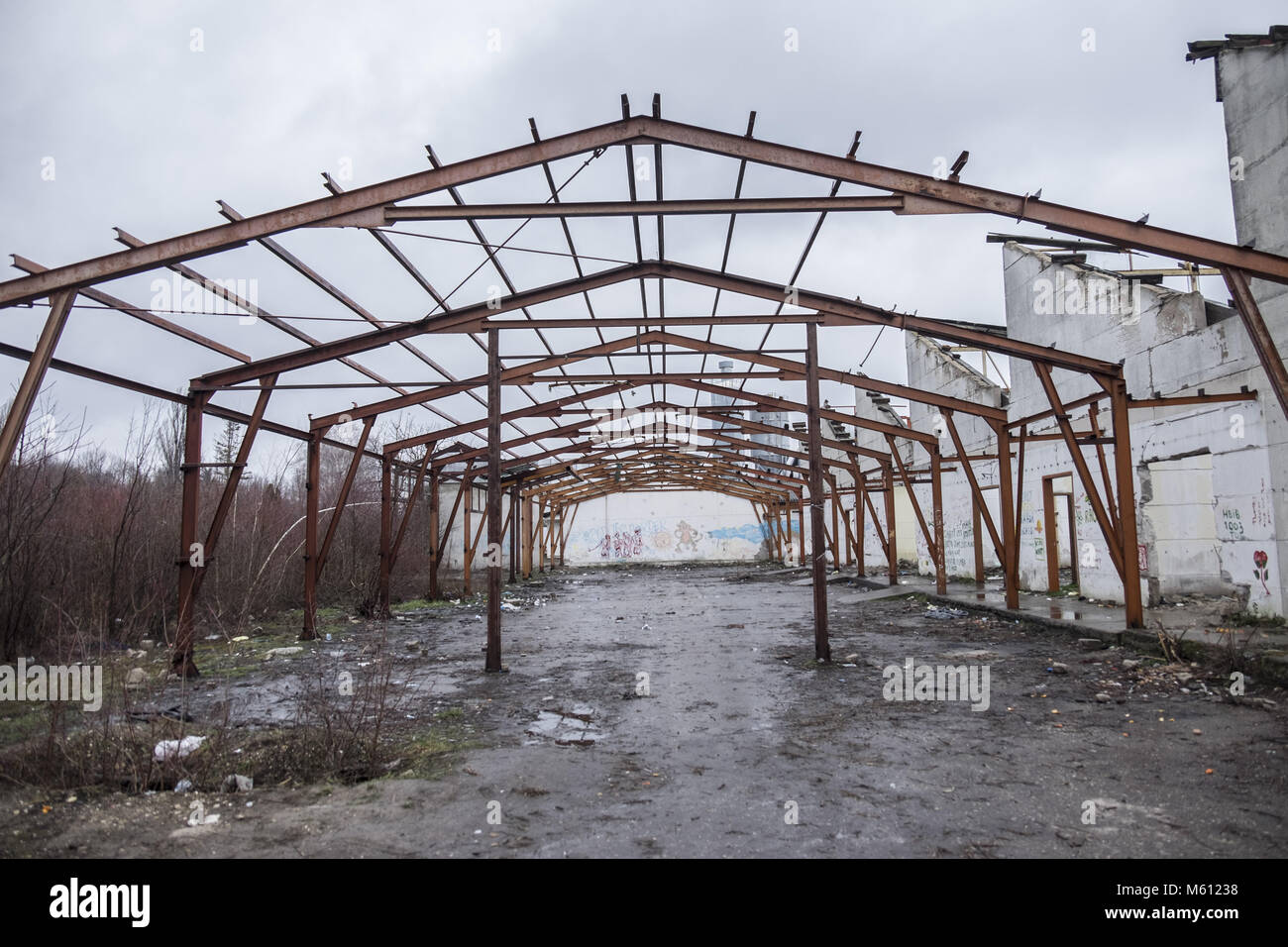 Sid, Vojvodina, Serbia. 9th Feb, 2018. An abandoned factory complex ...