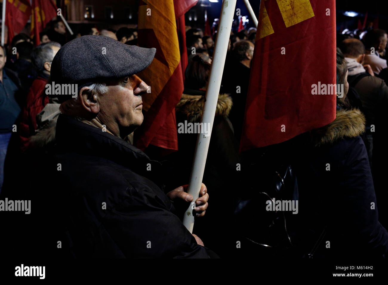 Athens, Greece. 27th February 2018. Supporters of Greek Communist Party ...