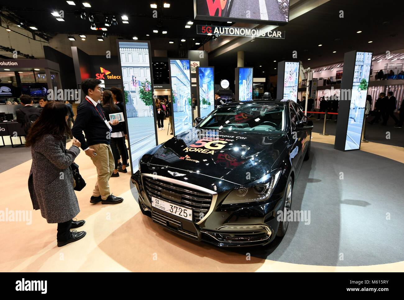 Barcelona. 26th Feb, 2018. Photo taken on Feb. 26, 2018 shows the SK Telecom 5G Concept Car ...