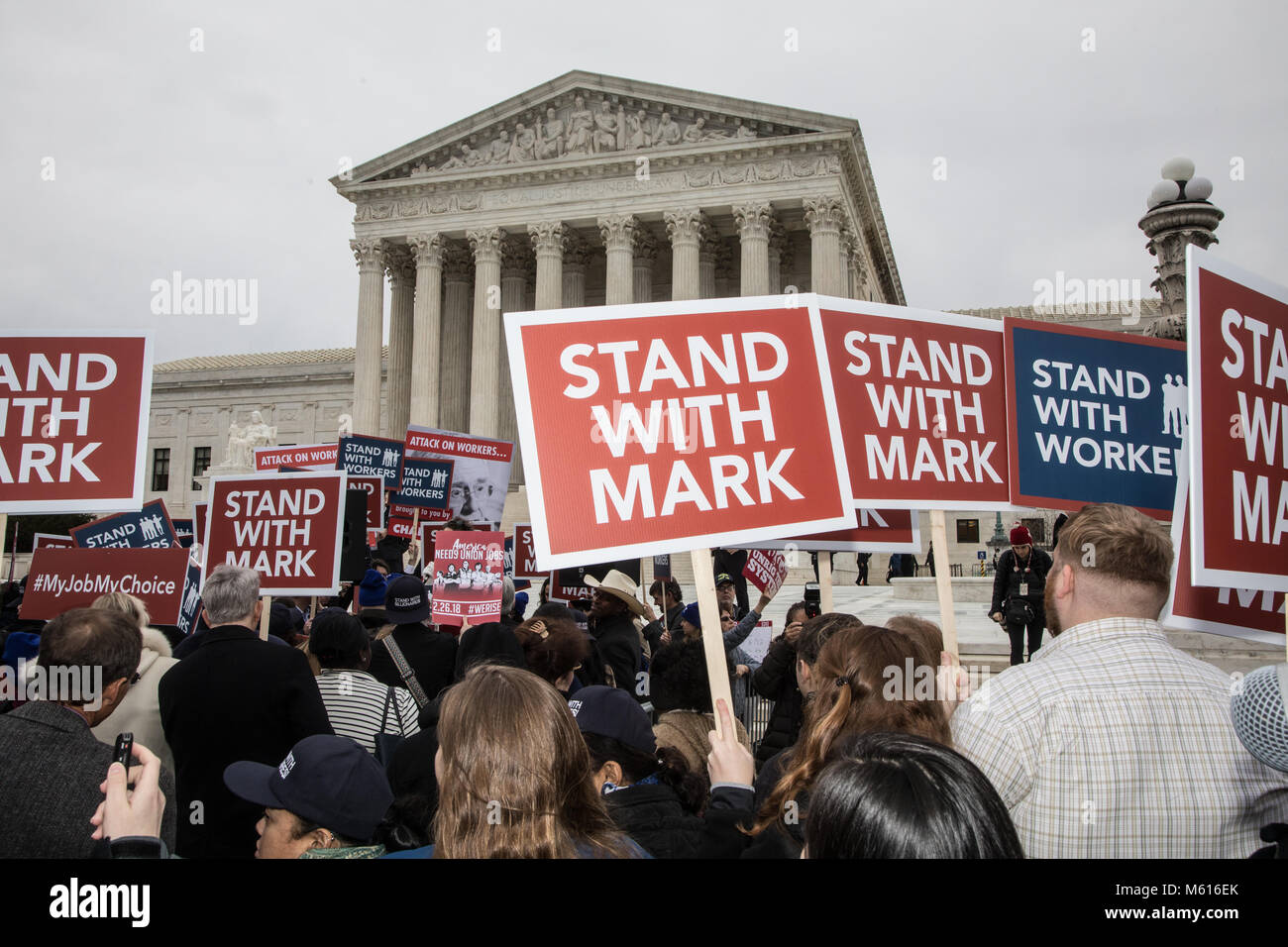 Demonstrators gather as the U.S. Supreme Court hears arguments in Janus ...