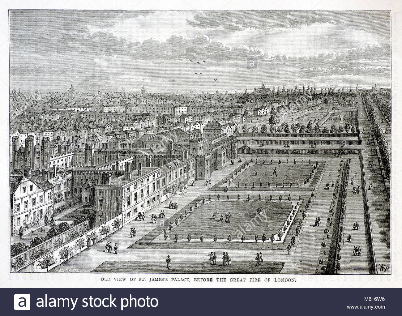 Old view of St James's Palace, London before the Great Fire of London ...