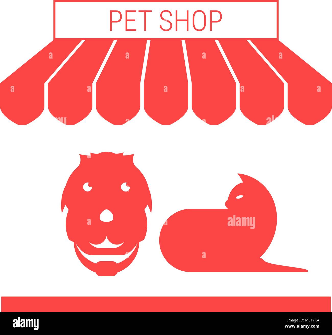 Pet Shop, Dog and Cat Single Flat Vector Icon. Striped Awning and ...