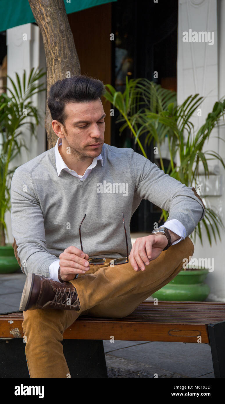 Session with elegant life style clothes with male model in the streets ...