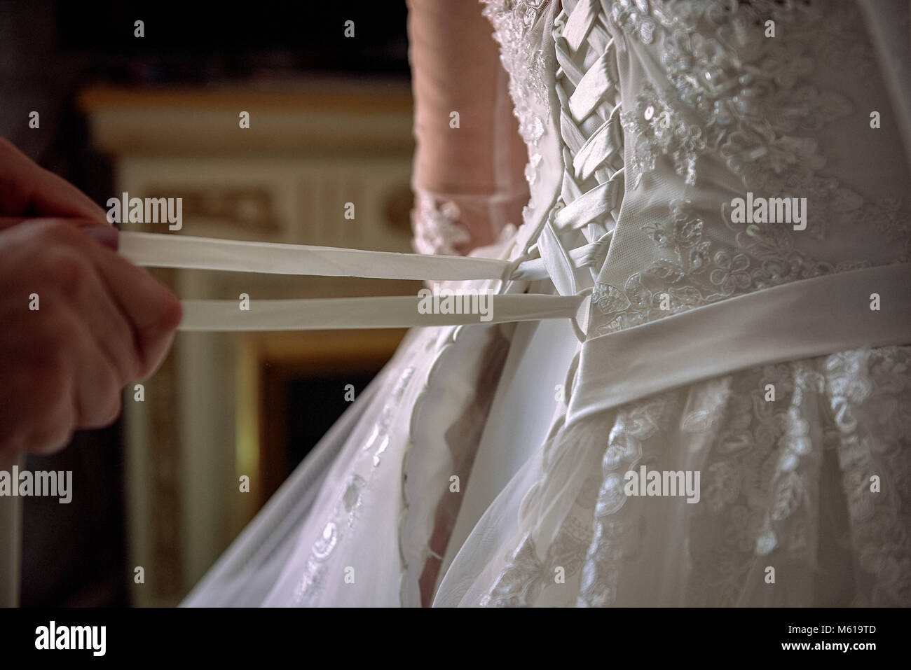 Wedding dress back lace buttons hi-res stock photography and images - Alamy