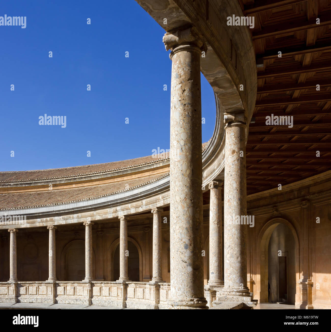 Colonnade in the courtyard of the Palace of Charles V at Alhambra in ...