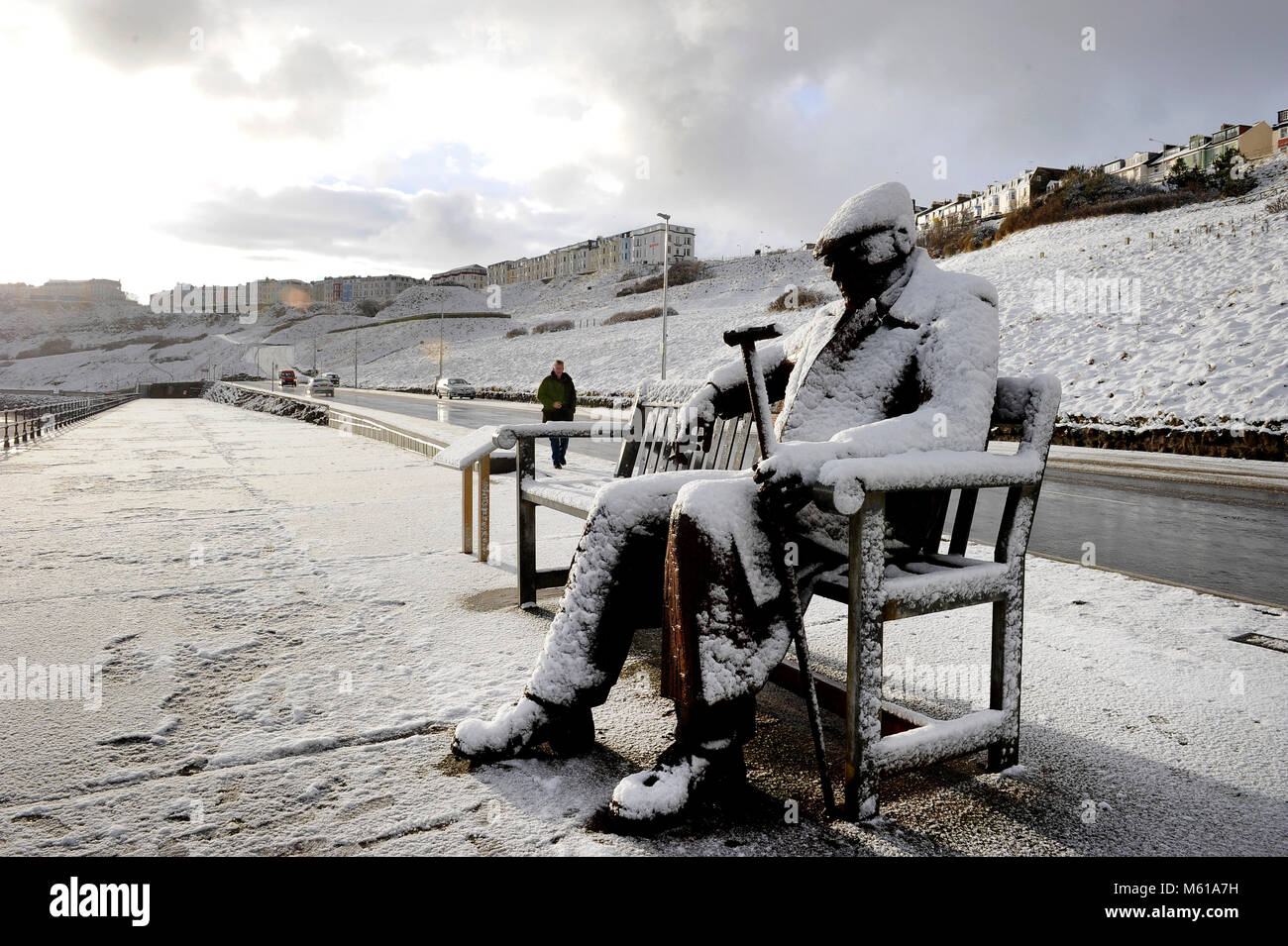 The Freddie Gilroy sculpture covered in snow at Scarborough North Bay ...