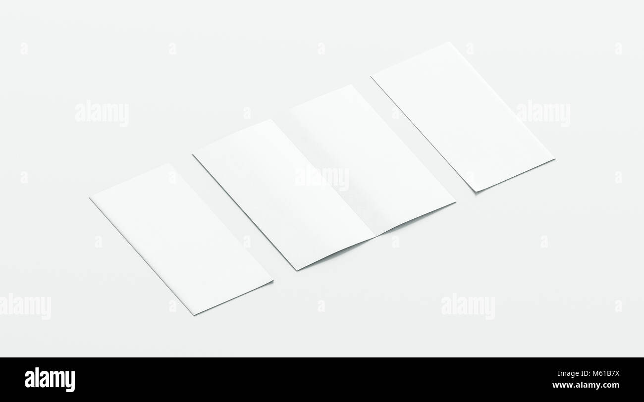 Blank white two folded booklet mockup, opened and closed, front and ...