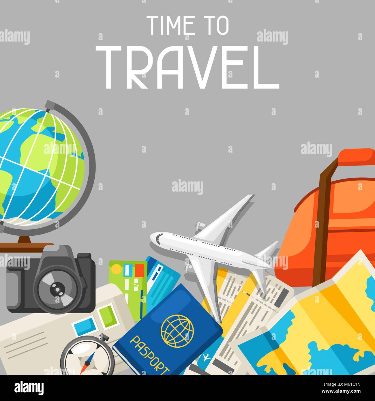 Travel concept illustration. Traveling background with tourist items ...