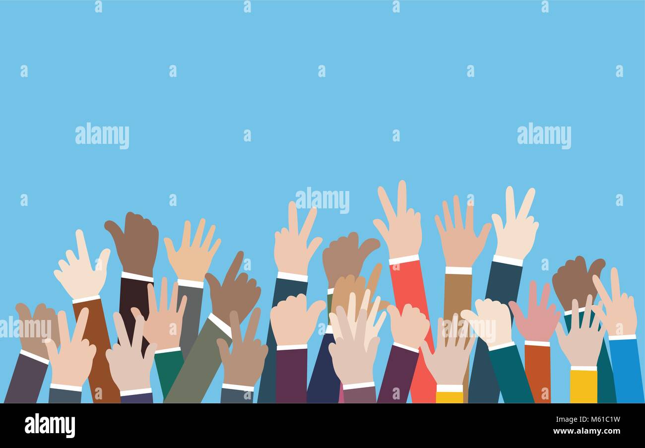 Vector of hand of people shows the gesture of victory on blue ...