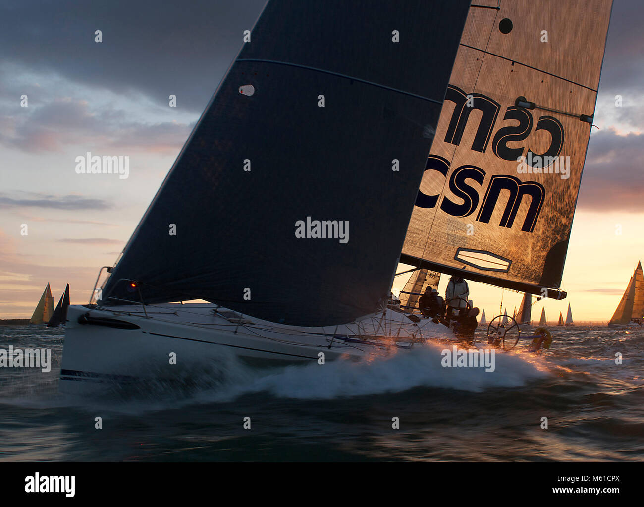 Yacht at the start of the 2023 Round the Island Race on the Solent, UK ...