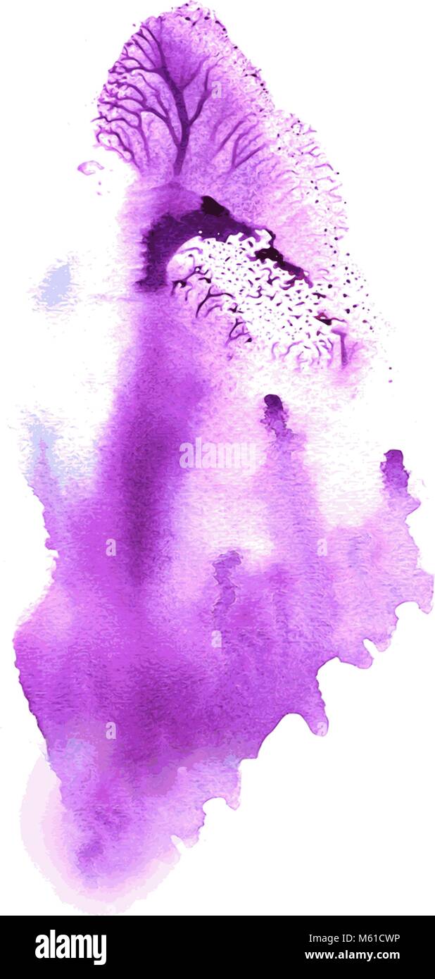 Violet abstract handmade vector watercolor splash on white background ...