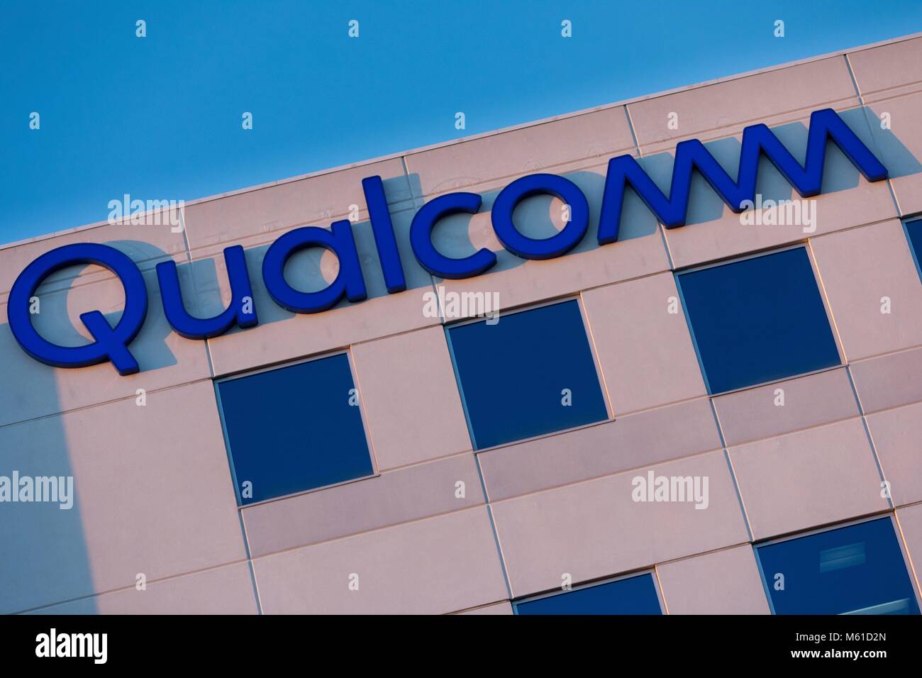 Corporate logo of Qualcomm in Sorrento Valley, where many high tech ...