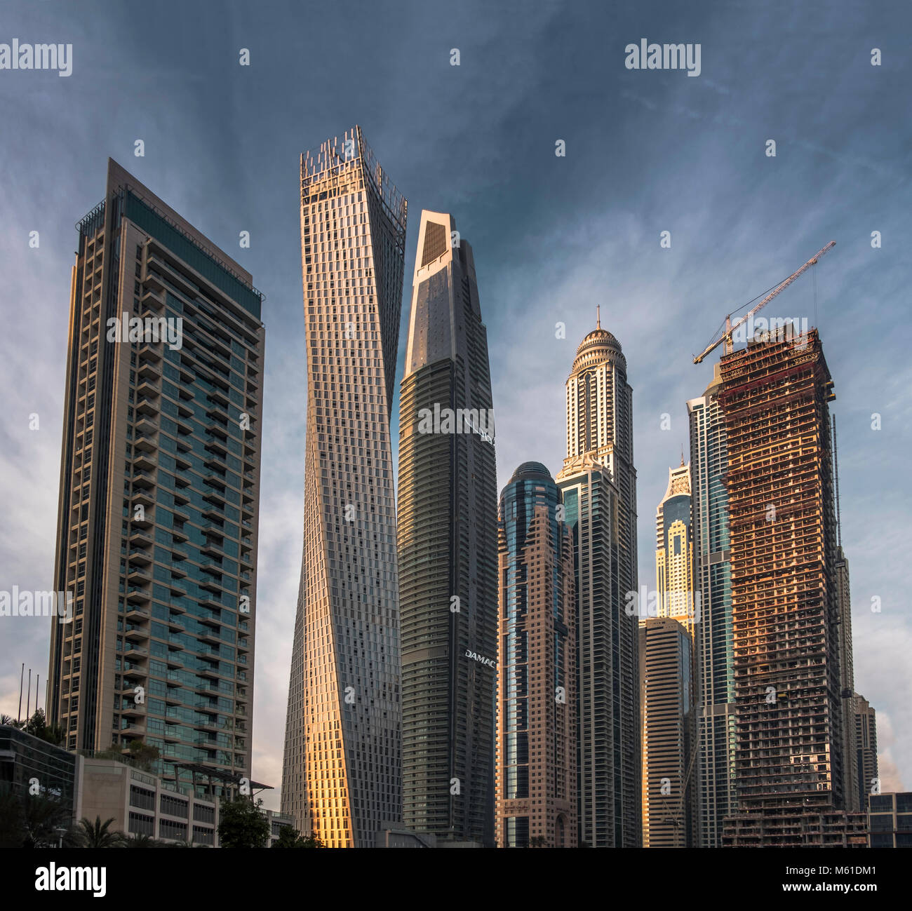 Dubai skyline at sundown, Dubai Marina, United Arab Emirates Stock ...