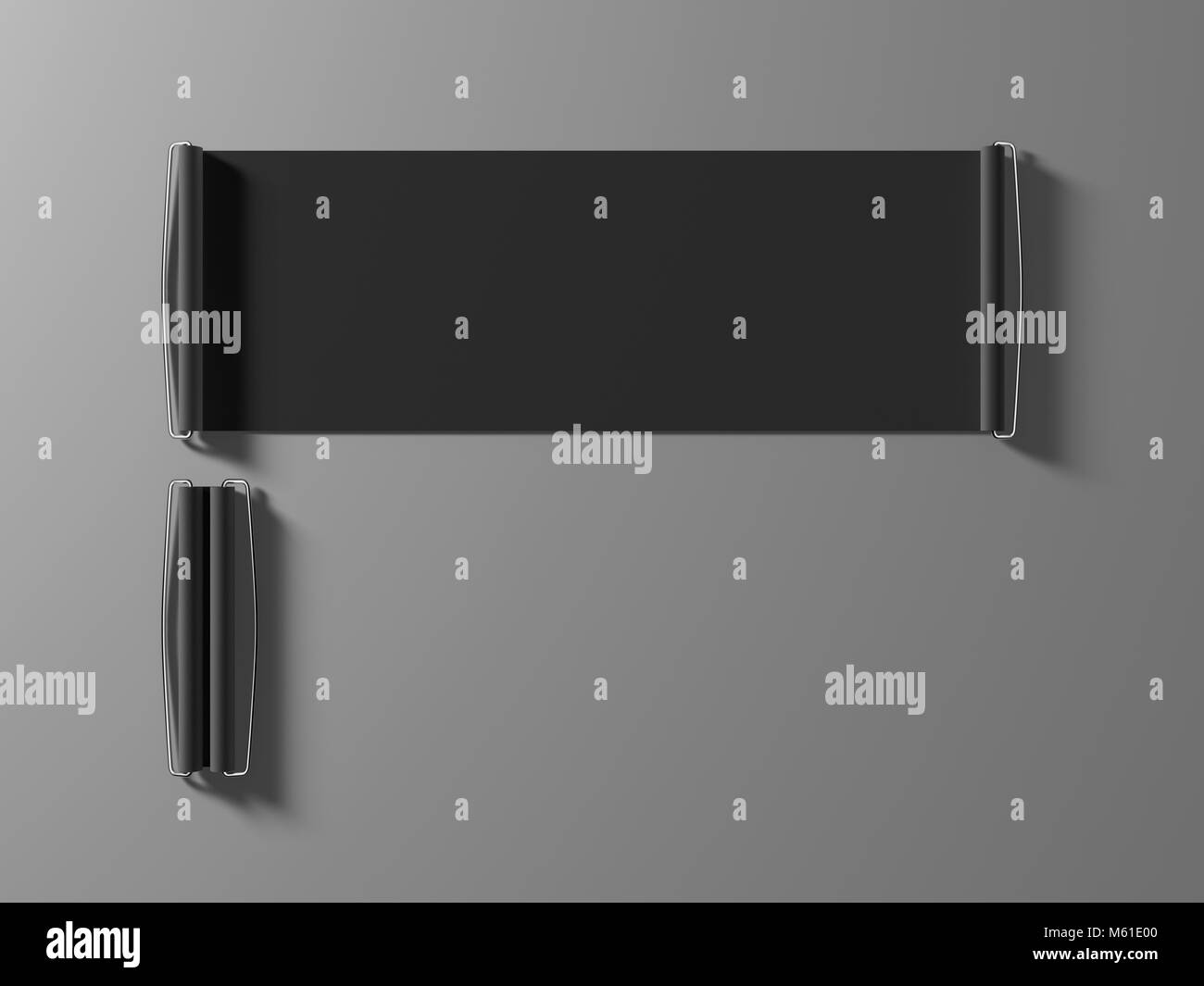 Blank black hand held banner mockup, 3d rendernig. Dark closed and ...