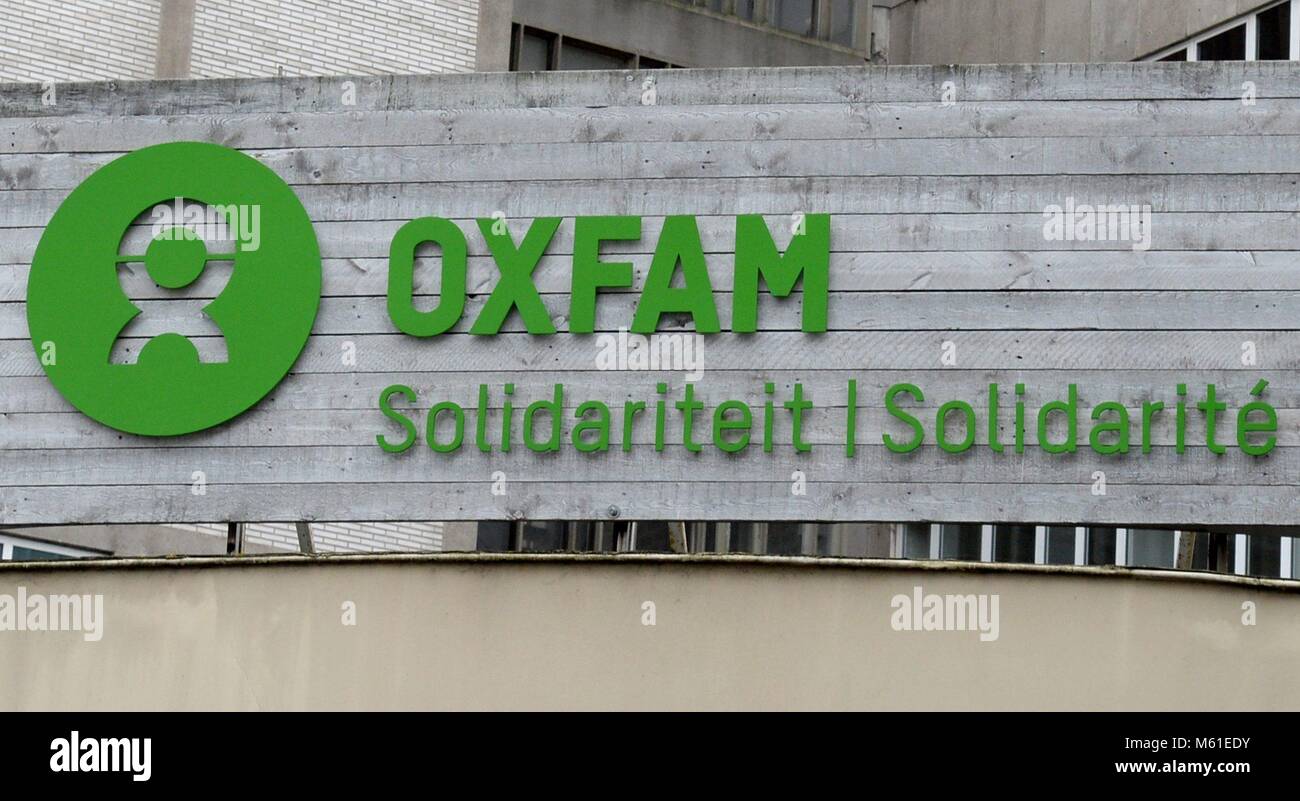 Oxfam-sign, Bruxelles, Jan. 9, 2016. | usage worldwide Stock Photo - Alamy