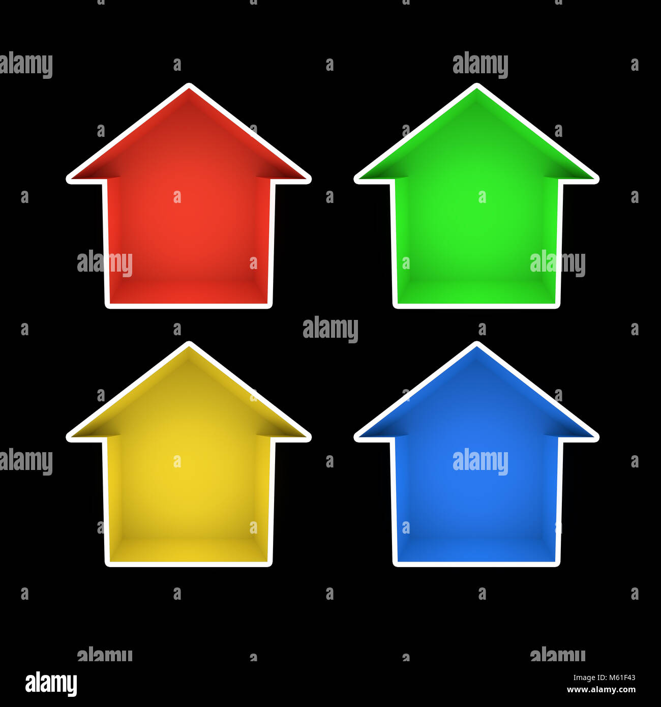 3D house shaped box in four different color Stock Photo - Alamy