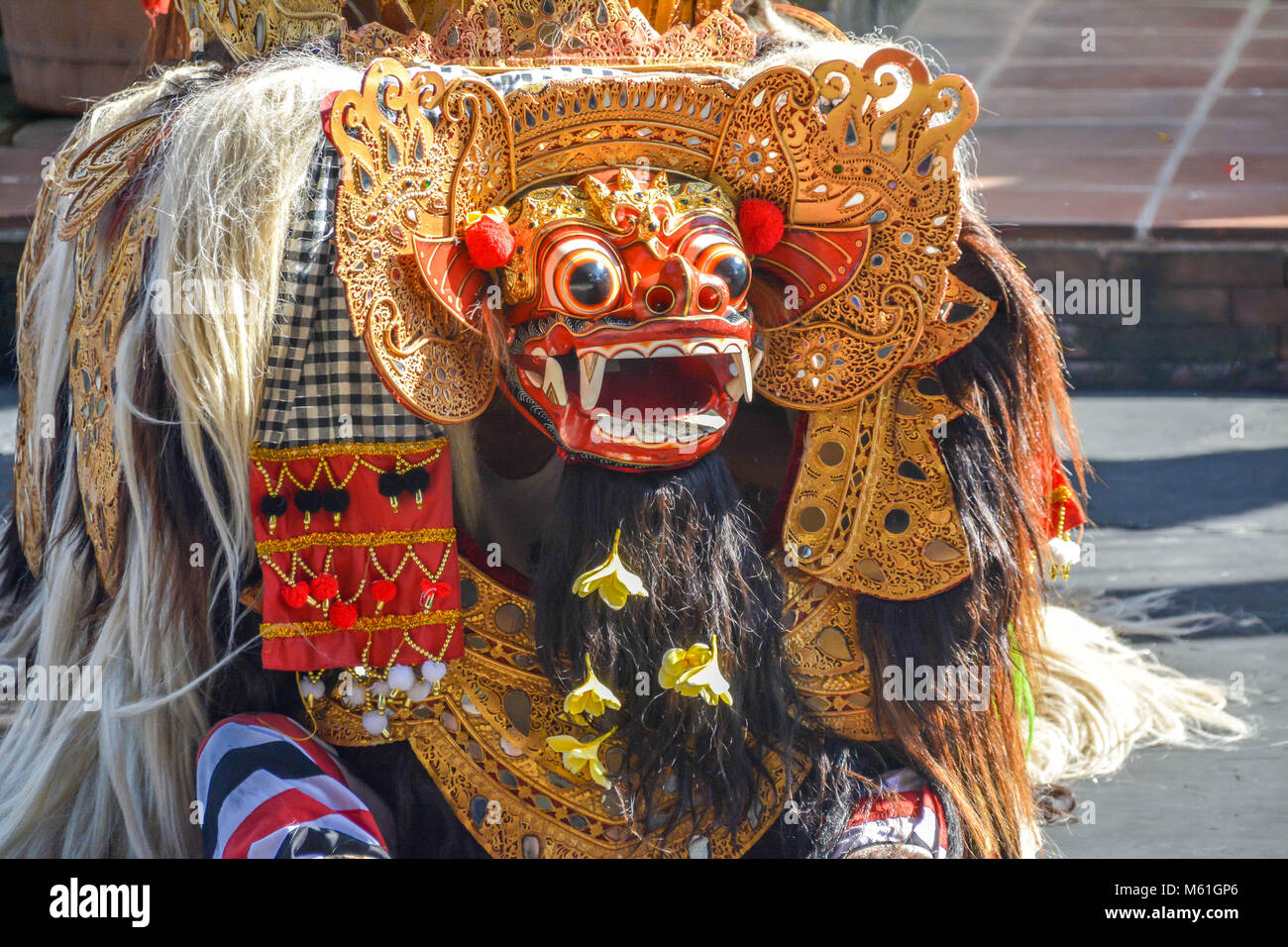 Balinese locals performing Barong, a mythical lion-like creature at a ...