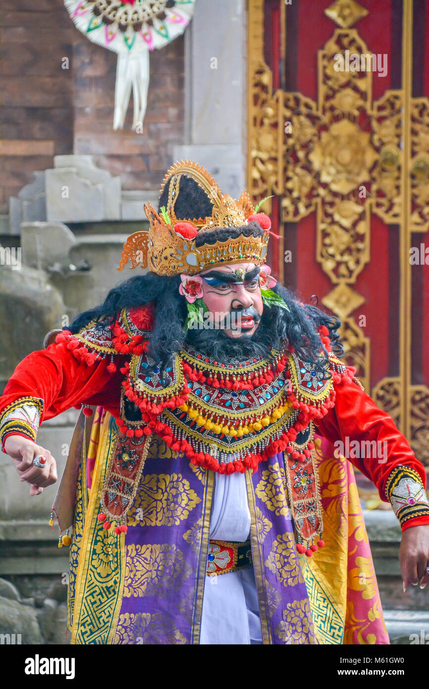 Balinese locals performing Barong, a mythical lion-like creature at a ...